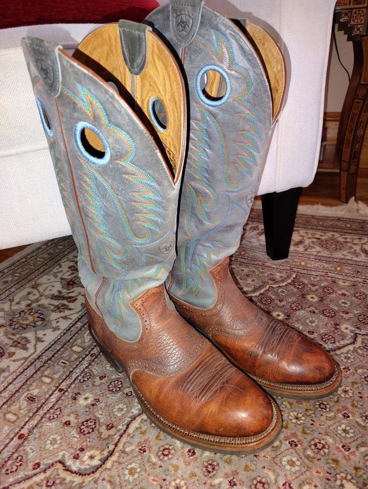 VGUC Ariat Brown Calfskin Leather Buckaroo Cowboy Boots - US Size 11 1/ ...