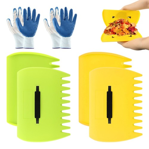 2Set Leaf Scoops Hand Rake and Claws with 2 Pairs Gloves Lightweight ...