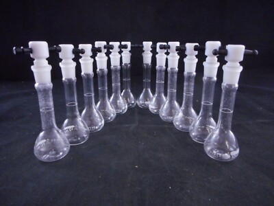 PYREX Glass Class A 10mL Volumetric Flasks PTFE Stopper #9 5642-10 12 ...