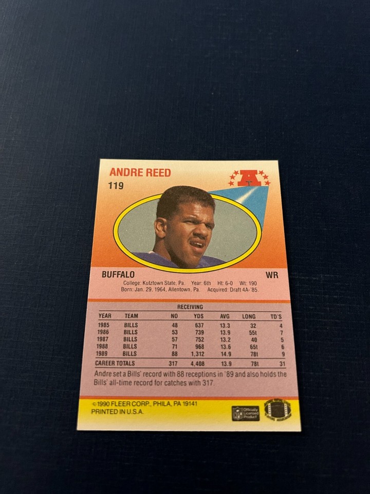 1990 Fleer Football Andre Reed #119 HOF Set Break NM-MT | eBay