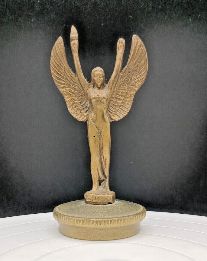 VINTAGE ART DECO TROPHY BRONZE WINGED WOMAN w/TORCH, CAR HOOD ORNAMENT ...