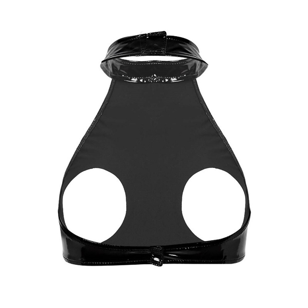 Trendy Clubwear Style Womens PVC Hollow Out Cupless Bralette Top in ...