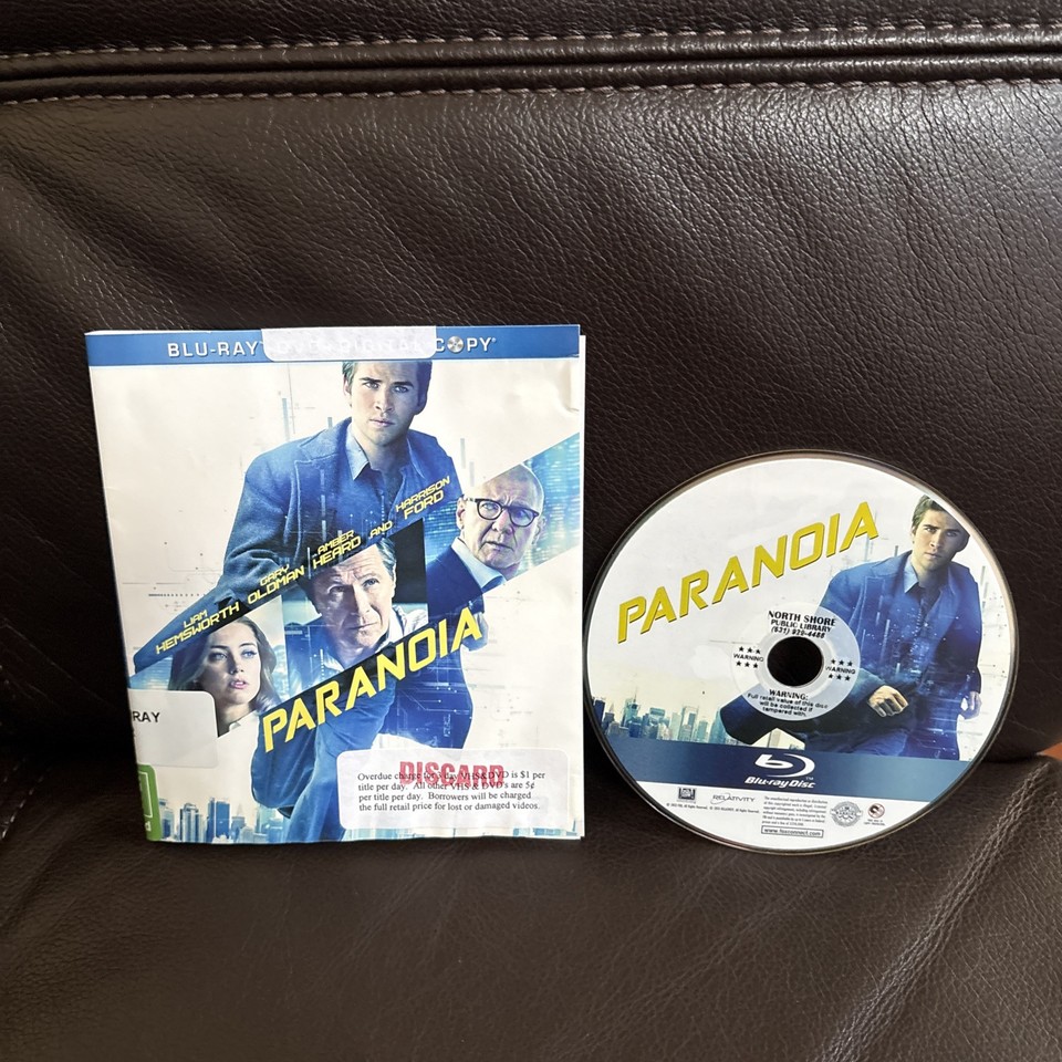 Paranoia (Blu-ray, 2013) no case, ex library, free ship, DISC + ART ...