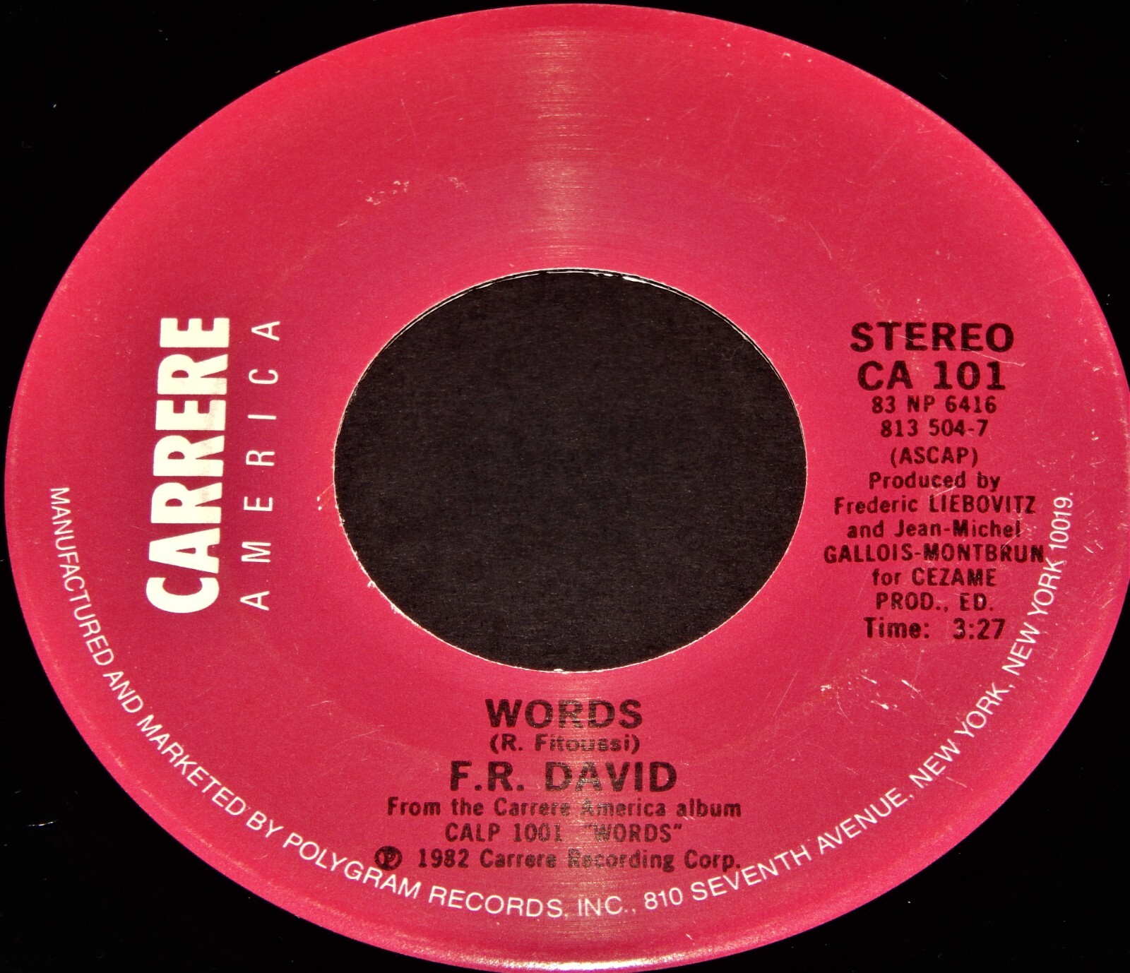 Vintage Record, F.R. DAVID: WORDS & ROCKER BLUES, 45 rpm, 1982, Synth ...