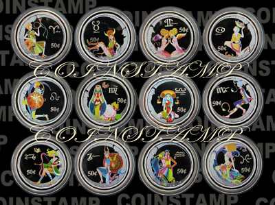 2003 Cook Island, Zodiac Coin Series, 50 c Nickel Color PF Coin, 12 ...
