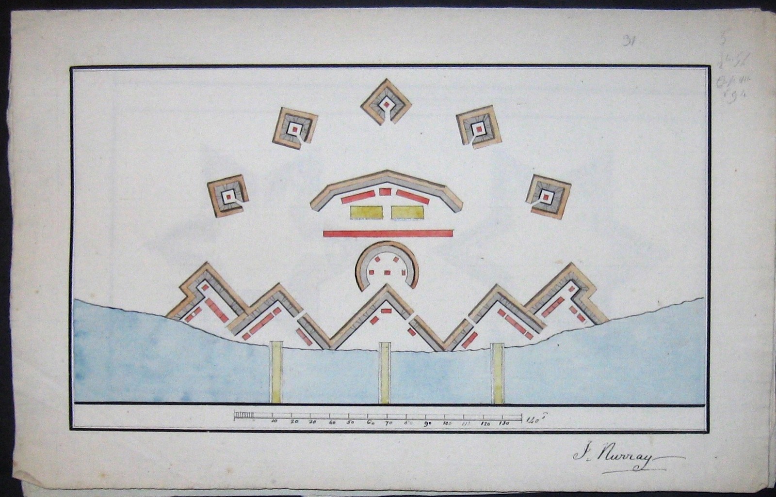 c.1700s SPLENDID HAND-COLORED FORTIFICATIONS MILITARY PLANS DESIGNS ...