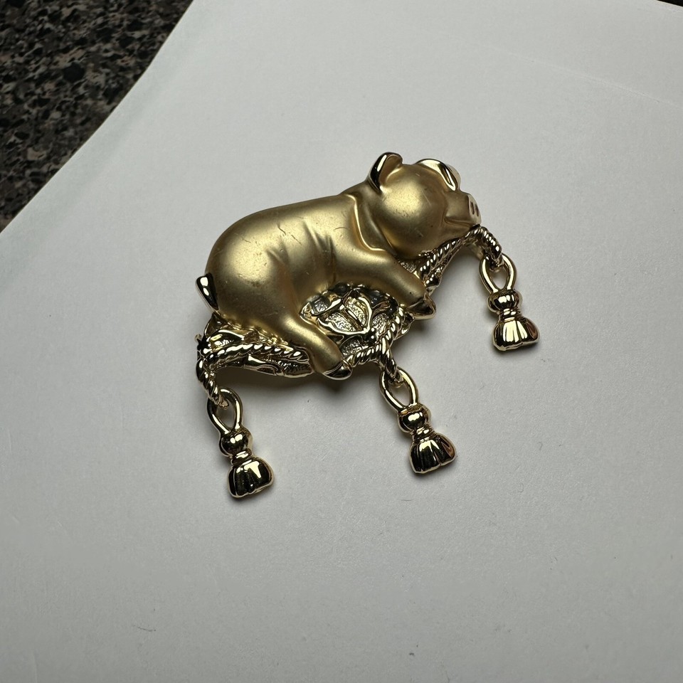 Signed AJC Gold Tone Pig On Tasseled Pillow Brooch Pin | eBay
