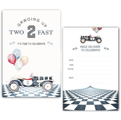 2nd Birthday Party Invitations for Boys "Two Fast" Theme 30 Cards ...