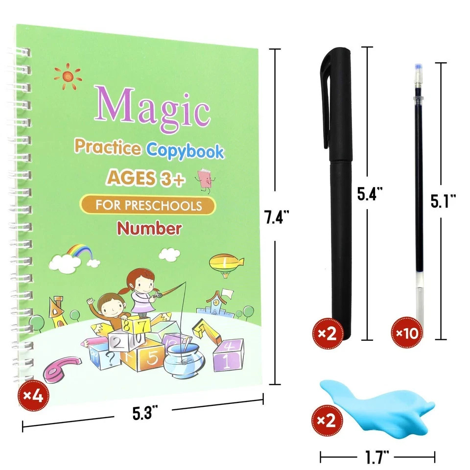 4 Pack Grooved Writing Books Magic Copy Handwriting Practice for Kids 3 ...