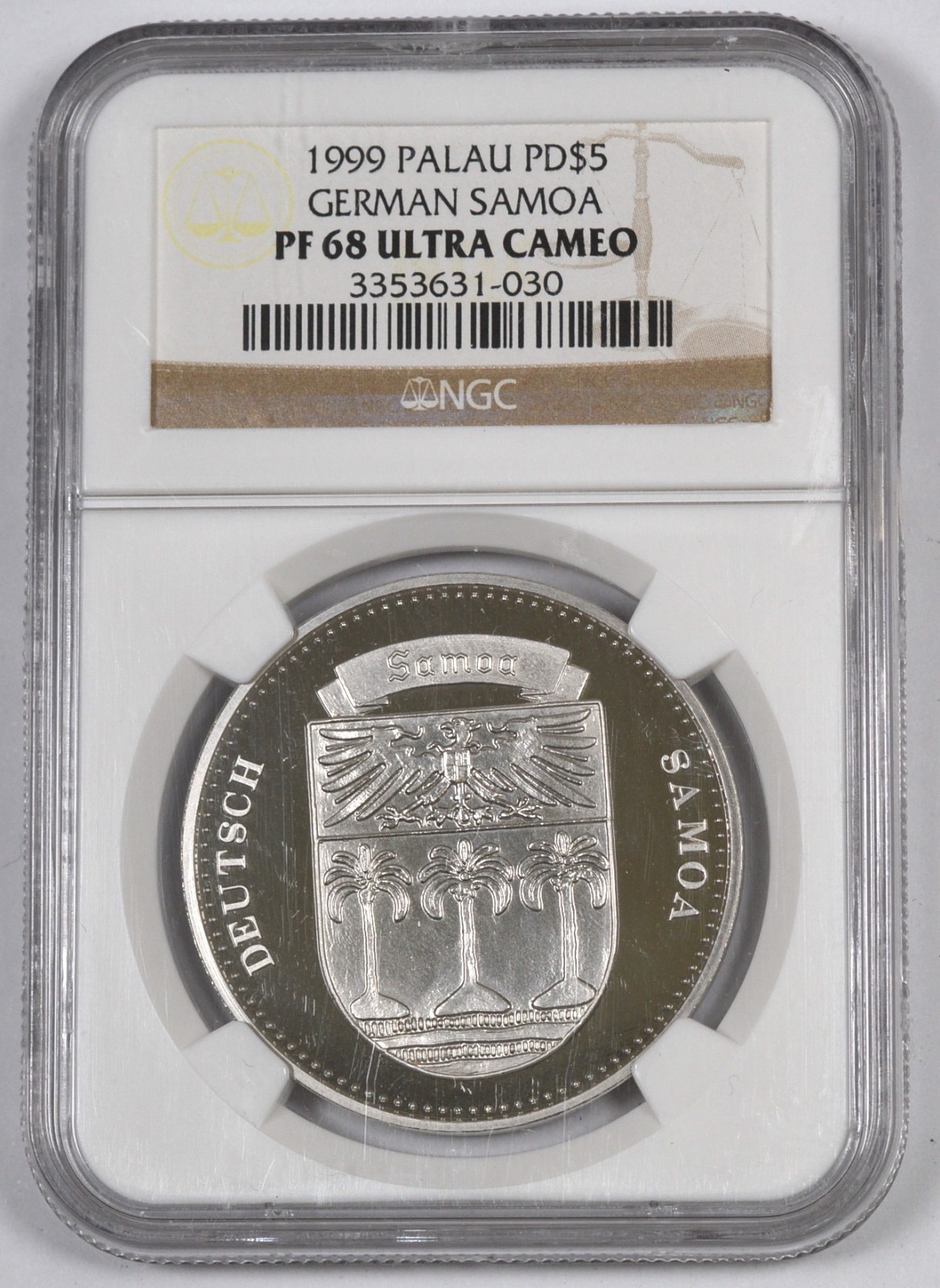 1999 Palau German Samoa Palladium 1-Ounce / NGC PF68 UCAM - Rare 7 ...