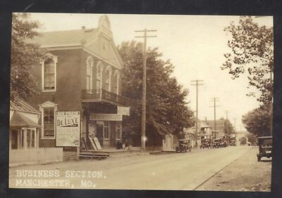 REAL PHOTO MANCHESTER MISSOURI DOWNTOWN STREET SCENE CARS POSTCARD COPY ...