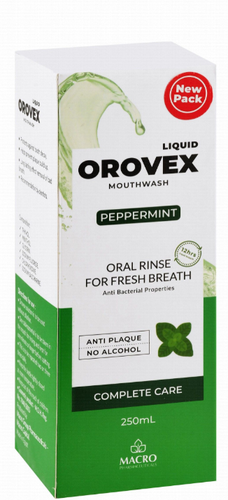Orovex Peppermint Mouthwash contains ingredients that reduce bacteria ...