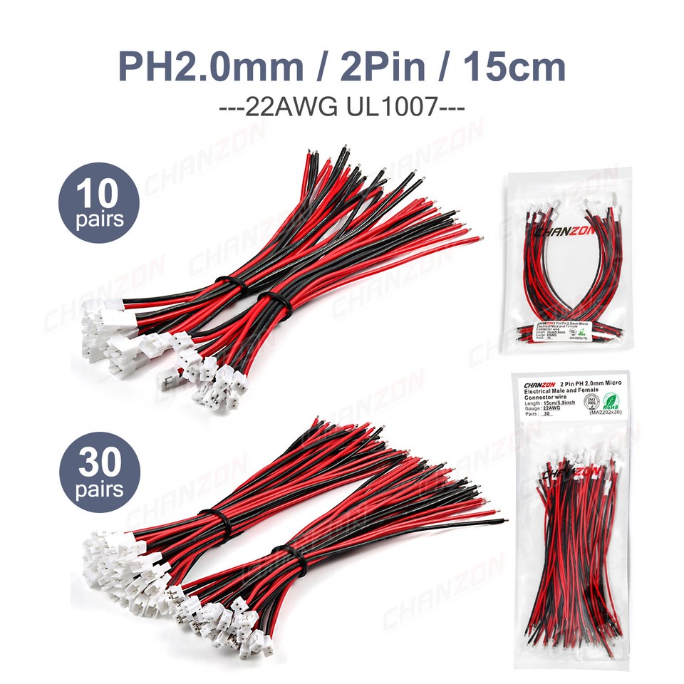 JST PH2 XH SYP SM 2.5mm Plug Connector 2pin Cable Male Female RC Lipo ...