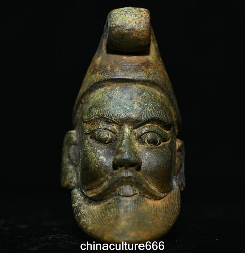 3.6" China Old Dynasty Bronze Ware People Human Huns Man Head Bust ...