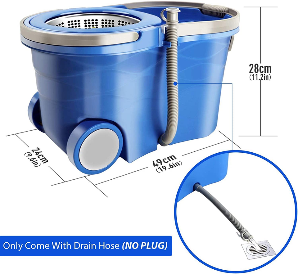 Spin Mop Bucket with Wringer Set 3.17 Gallon Large Bucket Stainless ...