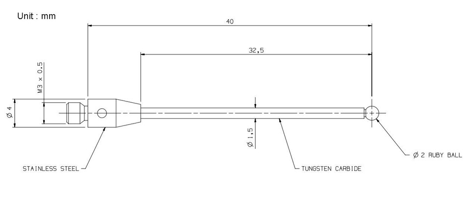 CMM Touch Probe M3 Thread Probe Stylus 2mm Ruby Ball Tips 40mm Long A ...