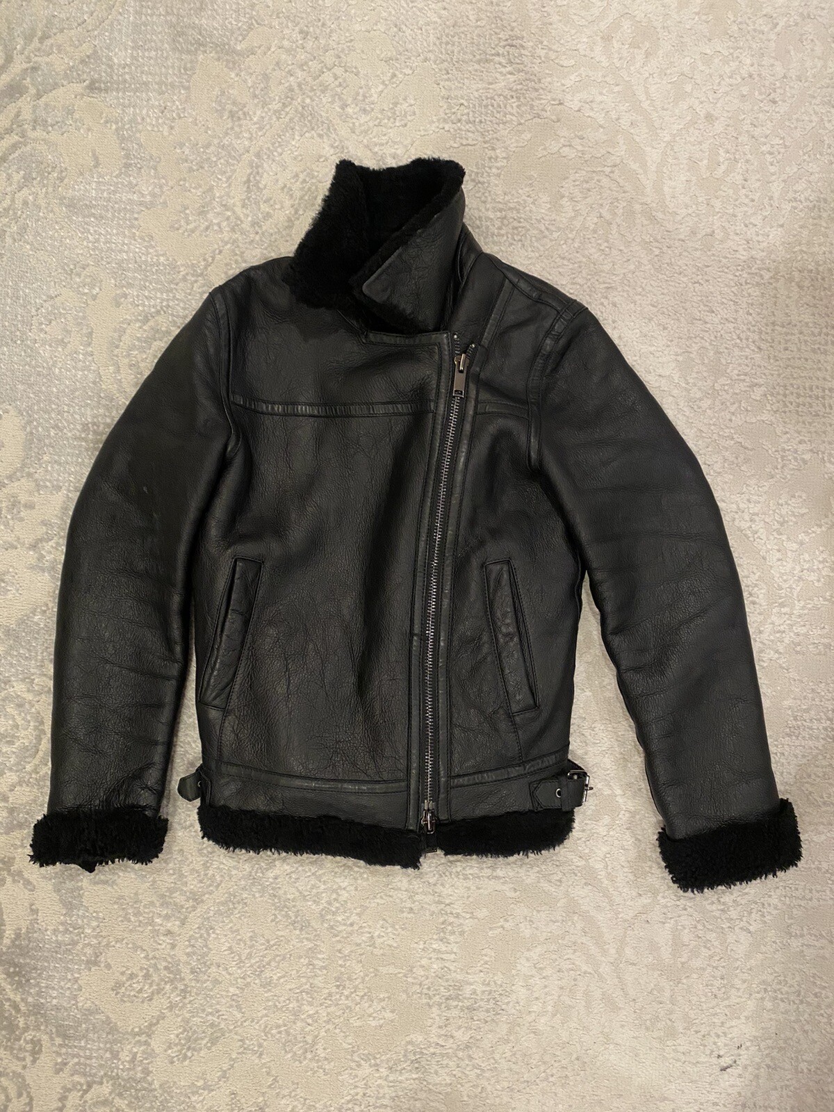 Rare Reiss Shearling Sheepskin Leather Black Jacket S… - Gem