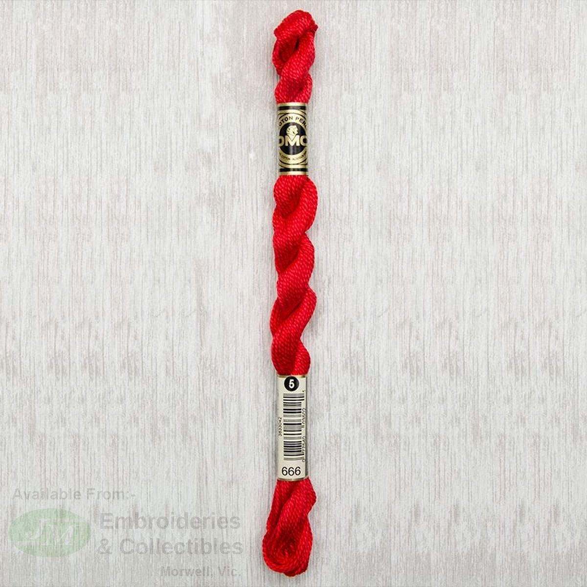 DMC Perle (Pearl) Cotton Thread, Size 5, 25m Skein, Colour 666 BRIGHT ...