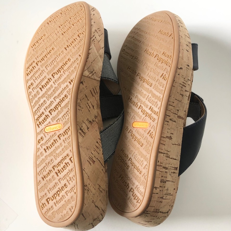 Hush Puppies Sandals Coco Navy Size 7.5 Med Cork Wedge Heel New In Box ...