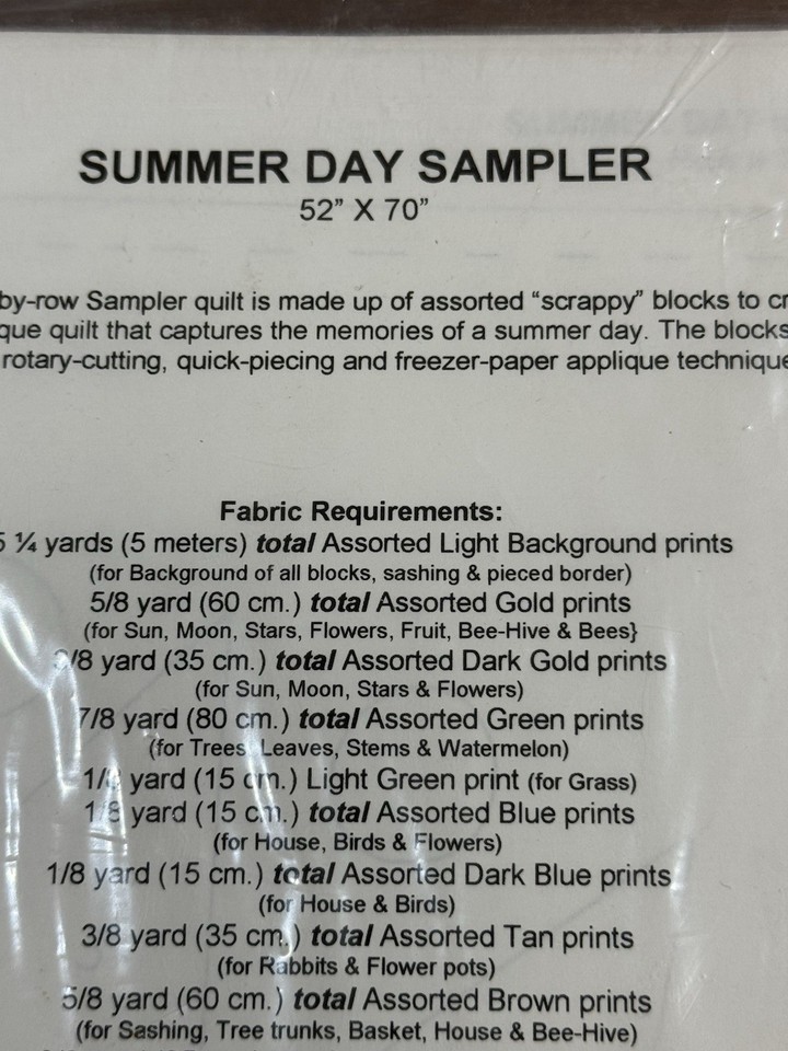 Vintage Quilt Pattern Summer Day Sampler The Rabbit Factory Lydia ...