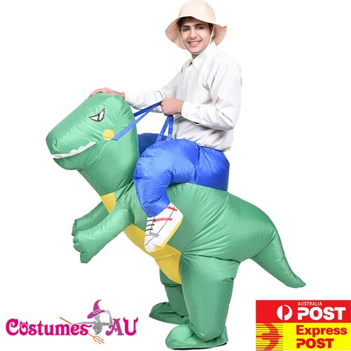 Mens Inflatable Dinosaur Ride on T-Rex Trex Rider Adult Costume Blow Up ...
