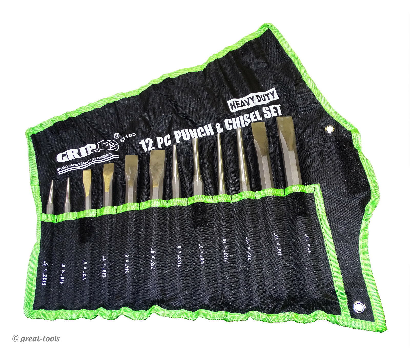 GRIP 12 PC Heavy Duty Jumbo Punch and Chisel Set 61103 Center Taper ...