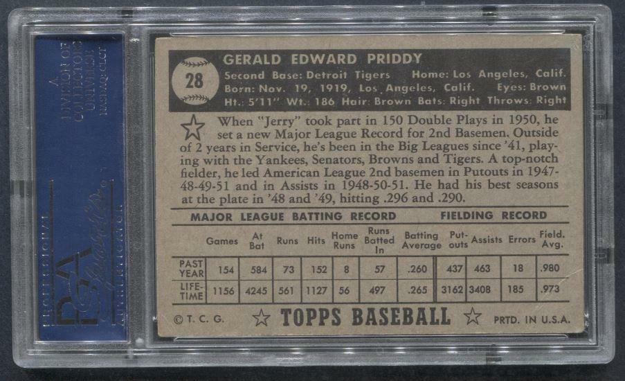 1952 Topps #28 Jerry Priddy (Tigers) (BB) (Black Back) PSA 4 | eBay