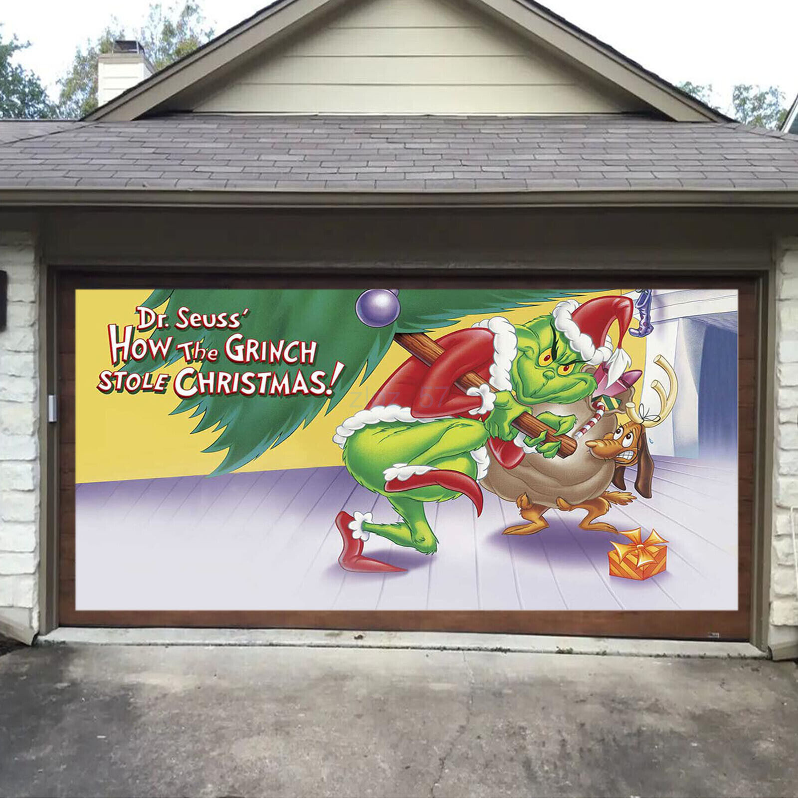 The Grinch Merry Christmas Holiday Banner Garage Door Cover Large Door ...