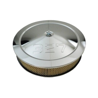 14" Chevy 327 Logo Muscle Chrome Air Cleaner Flat Base Hot Rod GM SBC ...