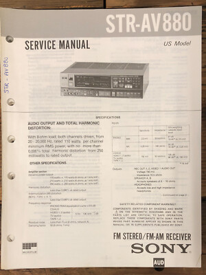 Sony STR-AV880 Receiver Service Manual *Original* | eBay