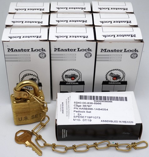Lot (10) Master Lock DG Commercial Brass Military Padlocks w/Chain ...