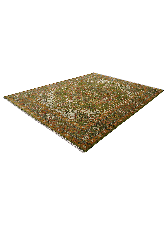 Handmade Traditional Heriz-Serapi 8x10 ft. Green/Rust Rug ...