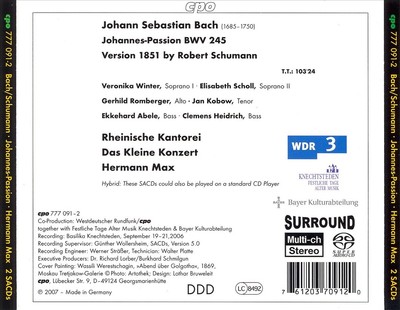 HERMANN MAX BACH: JOHANNES PASSION ARRANGED BY ROBERT SCHUMANN NEW ...