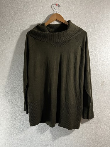 Plus Size 1X Womens Cowl Neck Sweater Green Knit Pullover Relaxed ...