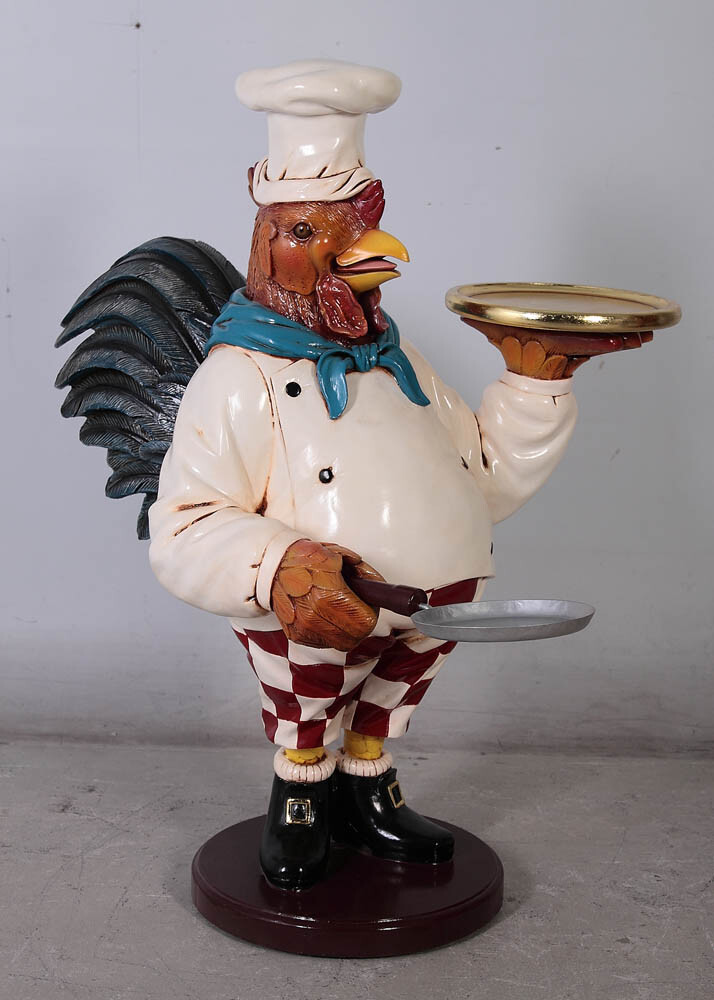 Chicken Butler Chef Cook Statue With Tray Restaurant Decor Rooster Prop ...