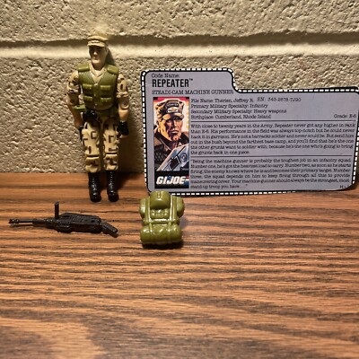 1988 GI Joe Repeater v1 Steadi-Cam Machine Gunner Figure File Card 100% ...