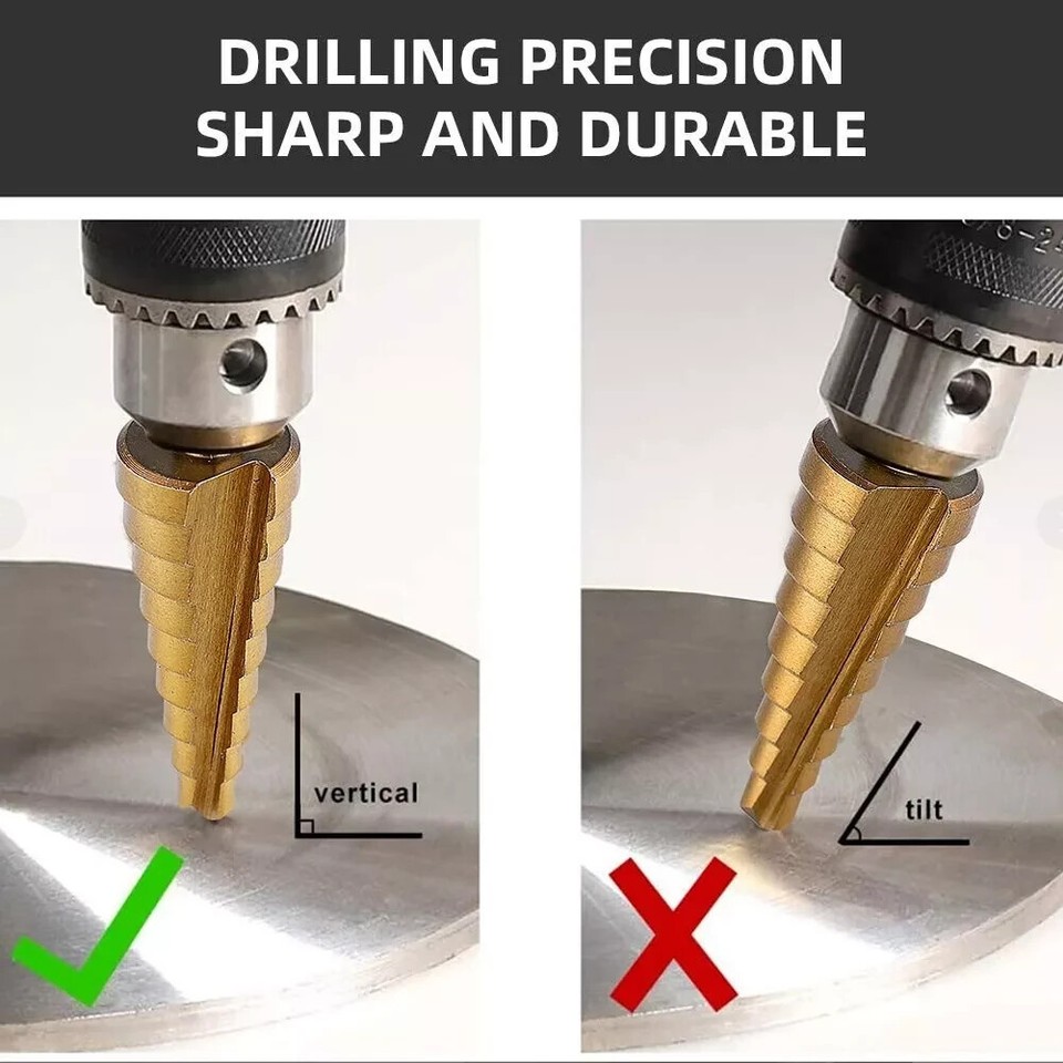 Step Drill Bit Set - Titanium Coated,High Speed Steel Drill Cone Bits,3 ...