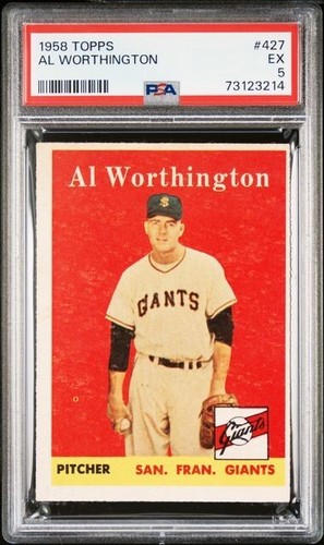 1958 58 Topps Al Worthington Vintage Baseball Card #427 San Fran Giants ...