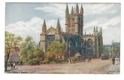 A R Quinton postcard 1434. Bath, The Abbey. original card with people ...