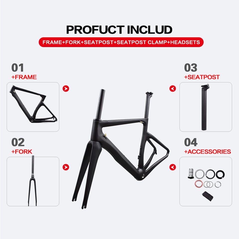 AIRWOLF Aero Carbon Fiber Road Bike Frame Disc/V Brake Frameset 3K BSA ...