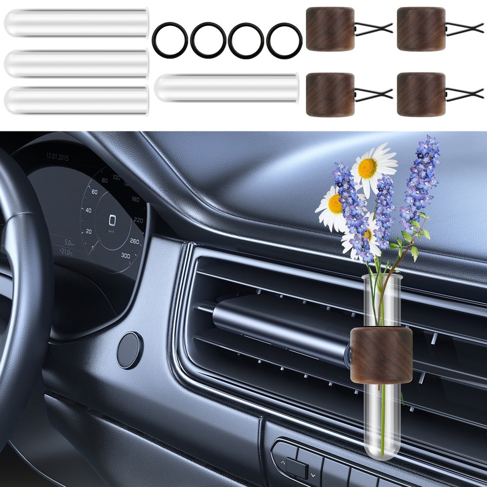 4Pcs Car Vent Flower Vase with Metal Clamp Wood Car Flower Vase Clip ...