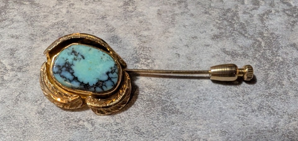 14k Gold & Turquoise Lapel Pin | eBay