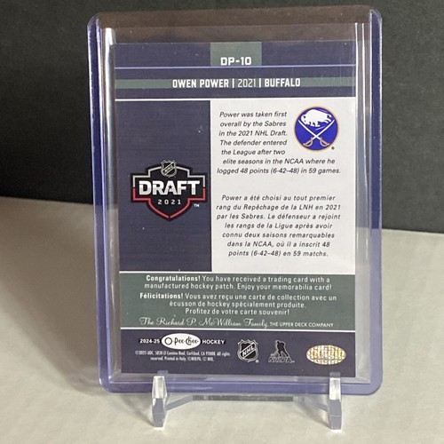 2024-25 O-PEE-CHEE Owen Power FIRST ROUND DRAFT PATCH DP-10 Sabres | eBay