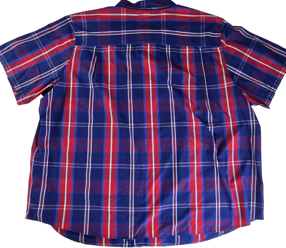King Size Shirt 5XLT 5XL Big & Tall Blue Red Plaid Short Sleeve Button ...