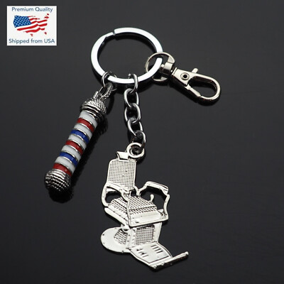 Barber Chair & Pole Charm Keychain Hairdressers Hair Stylist Keyring ...
