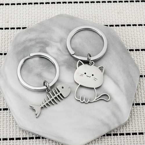 Kawaii Cat Keychains Cartoon Cat Fish Fishbone Funny Key Chains Gift ...