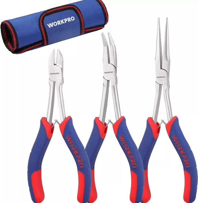 WORKPRO Mini Long Reach Pliers Set with Pouch, 3-Piece Small Extra Long ...