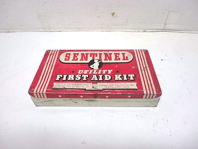 Vtg. Advertising Sentinel Utility First Aid Kit Tin - No Contents 6" x ...
