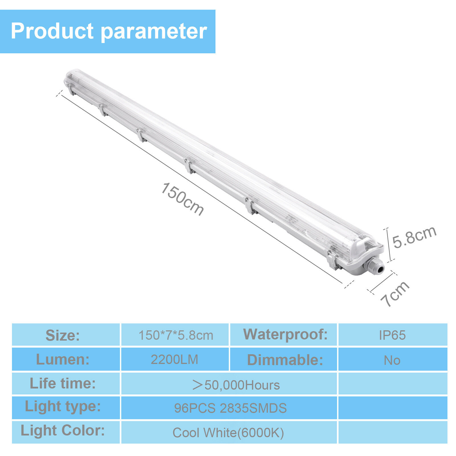 LED 18W/24W/36W/44W 4ft 5ft Single Twin Non Corrosive Weatherproof IP65 ...