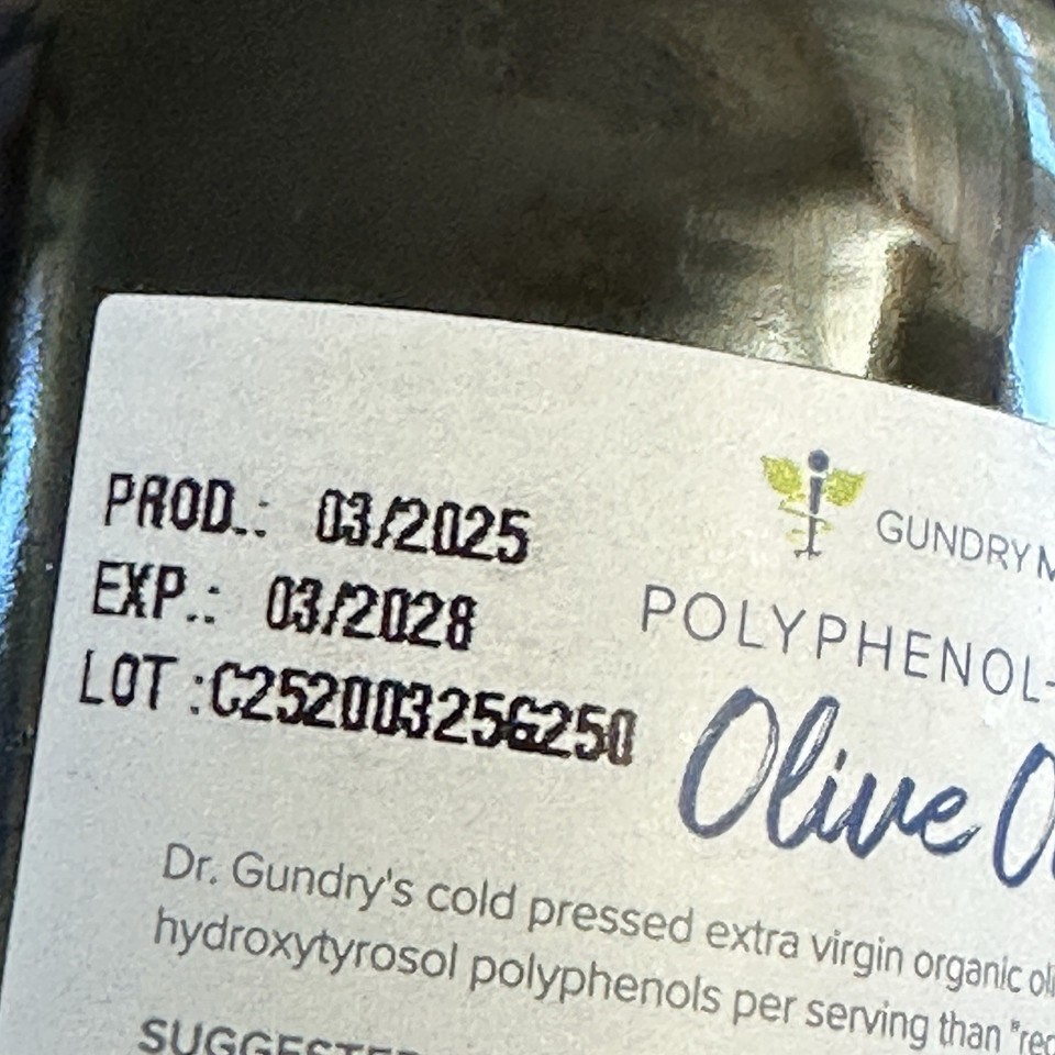 NIB Gundry MD Polyphenol-Rich Olive Oil 8.5 Oz Extra Virgin Cold ...